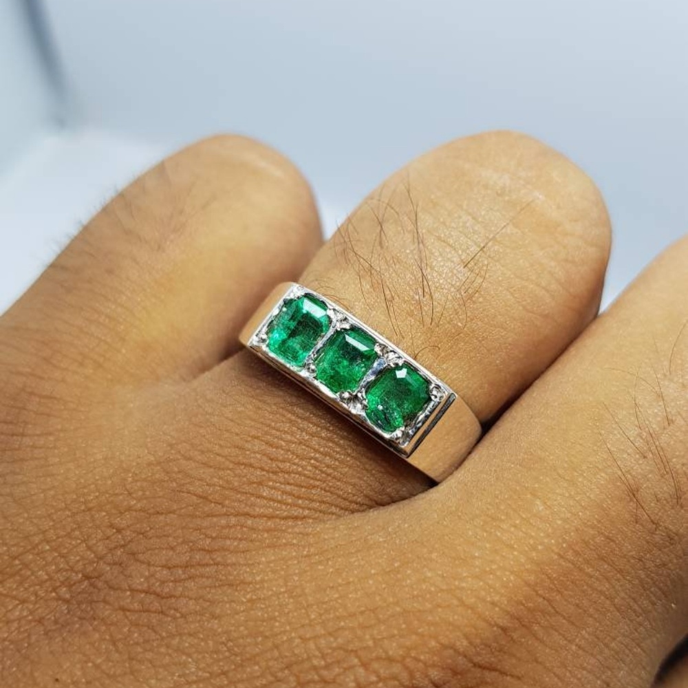 Mens Natural Emerald Ring Real Emerald Mens Band - Gem